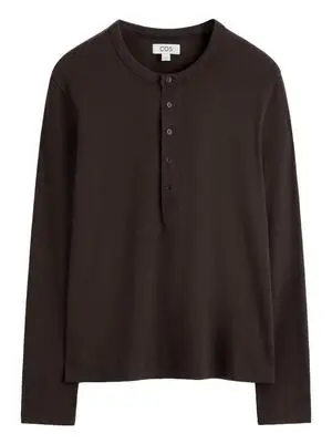 Cos Slim Ribbed Long Sleeve Henley T-shirt - Brown
