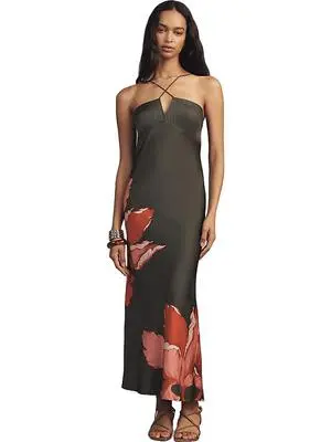 HUTCH Cross-strap Satin Maxi Dress - Olive