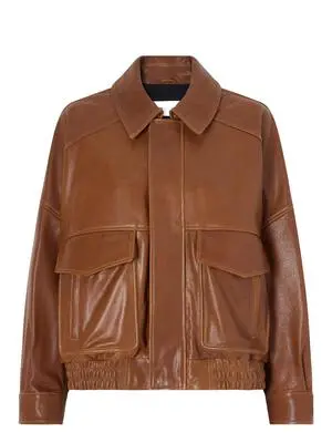 Nour Hammour Runa Paneled Leather Bomber Jacket - Brown