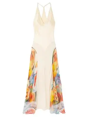 DONDE ESTEBAN Salpicón Paneled Printed Satin And Chiffon Maxi Dress - Ivory