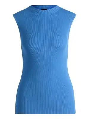 BOSS Ribbed Mock Neck Top Blue