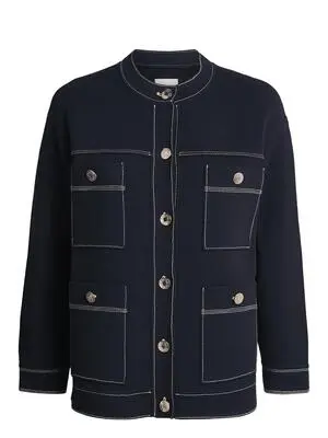 Sandro Topstitched Cardigan - Blue