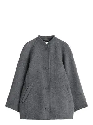Cos Double-faced Wool Blend Jacket With Standing Collar - Gray