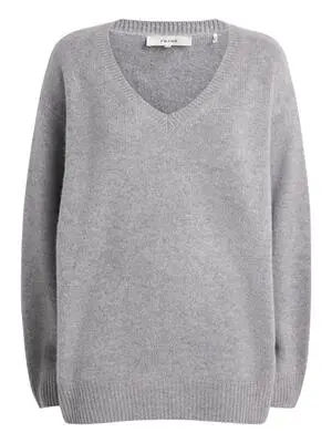 FRAME Brushed Cashmere V-neck Sweater - Grey