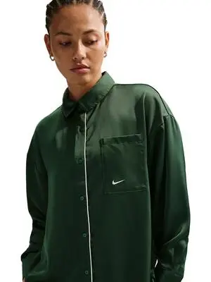 Nike Sportswear Oversized Satin Long-sleeve Top - Green