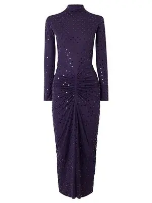 Alaïa Gathered Crystal-embellished Jersey Midi Dress - Purple