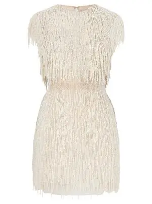 Oscar De La Renta Embellished Fringed Mini Dress - Cream