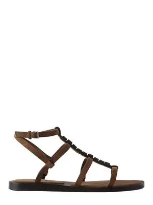 Brunello Cucinelli Bead-embellished Slingback Sandals - Brown