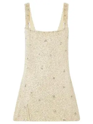 CLIO PEPPIATT Pamela Crystal-embellished Beaded Tulle Mini Dress - Cream