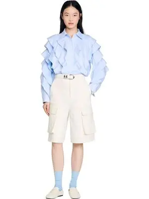 Sandro Ruffled Cotton Shirt - Sky Blue