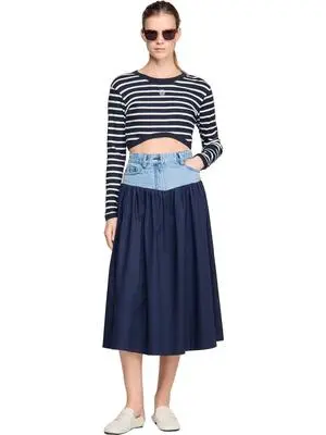 Sandro Mixed-material Maxi Skirt - Navy Blue