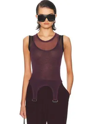MUGLER Tank Bodysuit - Plum & Black