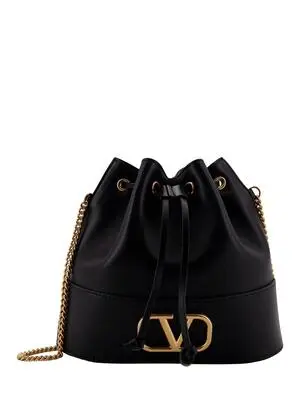 Valentino Garavani Leather Bucket Bag With Vlogo Signature - Black