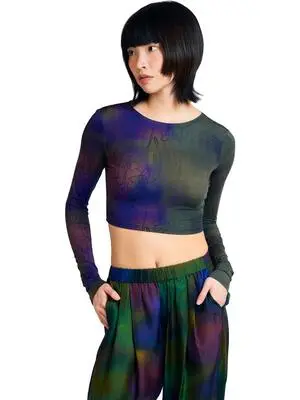 LOST PATTERN Brooklyn Long Sleeve Crop Top - Green