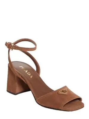 Prada Block Heel Ankle Strap Sandal - Brown