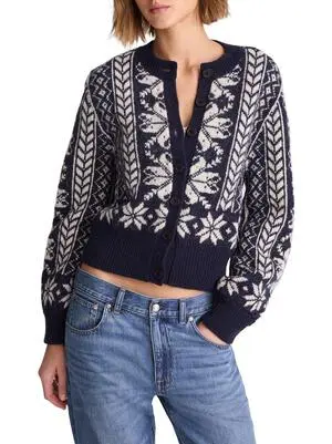Madewell Fair Isle Wool Cardigan Jacket - Navy And Ivory Pattern