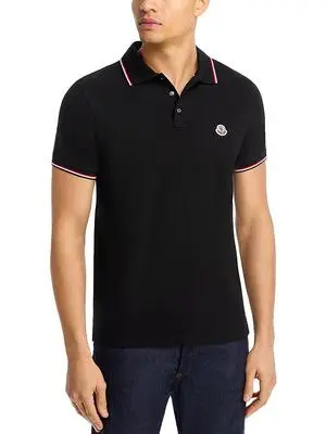 Moncler Tricolor-trimmed Cotton Piquet Polo Shirt - Black
