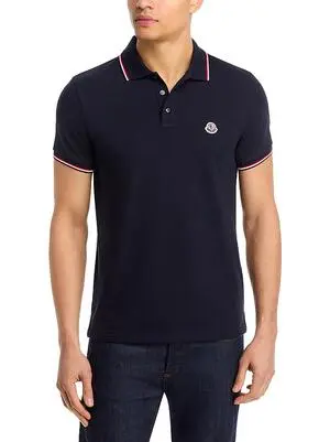 Moncler Tricolor-trimmed Cotton Piquet Polo Shirt - Navy