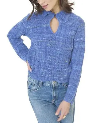 Central Park West Rayna Spacedye Open Stitch Yoke Sweater - Light Blue