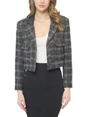 Central Park West Colette Lurex Houndstooth Blazer Jacket - Black