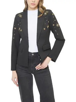 Central Park West Crystal Embellished Tuxedo Jacket - Black