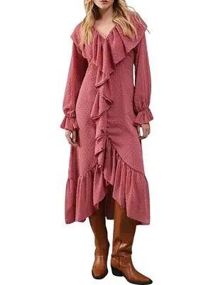 WAREHOUSE Dobby Chiffon Midi Dress - Rose