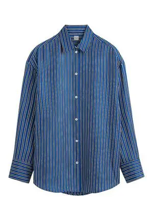 TOTEME Oversized Striped Silk Shirt - Blue/navy