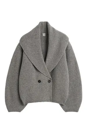 TOTEME Shawl Lapel Cardigan Sweater - Mid Grey Melange