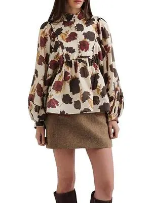 MALINA Pernilla High Neck Balloon Sleeve Blouse - Wine Peony