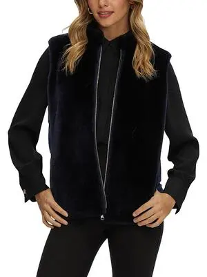Gorski Reversible Shearling Vest With Wool And Cashmere Quilted Back - Navy