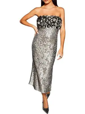WAREHOUSE Runway Column Midi Dress - Silver