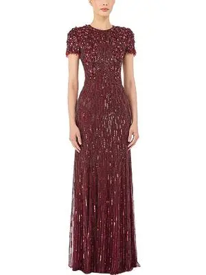 Jenny Packham Eliza Beaded Maxi Gown - Cardinal