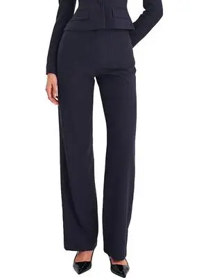 MISS CIRCLE Quinnie Striped Straight Leg Pants - Navy