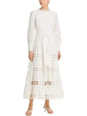 KOKO + MASON Eyelet Cotton Midi Dress - White