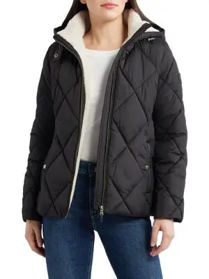 Ralph Lauren Quilted Diamond Puffer Coat With Removable Hood - Black