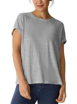 Eileen Fisher Linen Striped Crewneck Tee - White/black