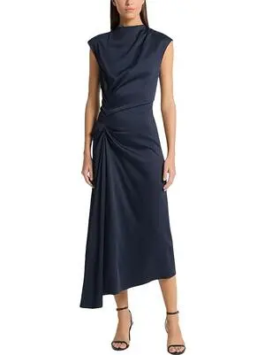 Michael Kors Satin Cowl Neck Cinched Dress - Midnight