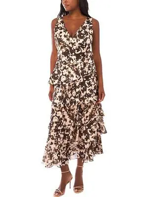 1.State Sleeveless Wrap Tiered Maxi Dress - Brown Stone