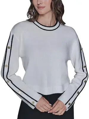 Karl Lagerfeld Paris Striped Sleeve Crewneck Sweater - Soft White