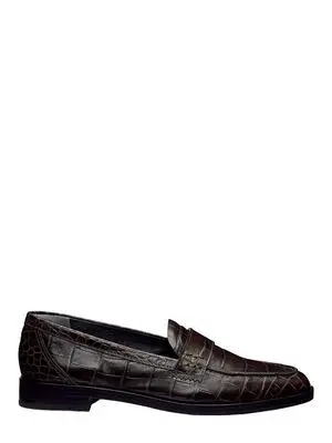 REFORMATION Kaylee Croc Embossed Leather Loafers - Dark Chocolate Croc