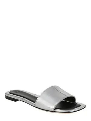 Vince Valeria Leather Slide Sandals - Silver