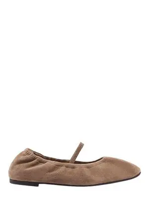 REFORMATION Buffy Ruched Suede Ballet Flats - Farro Suede