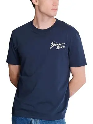 Balmain Small Script Logo Tee - Navy/white