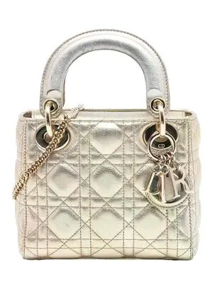 Dior 2018 Mini Lambskin Cannage Lady Satchel - Gold