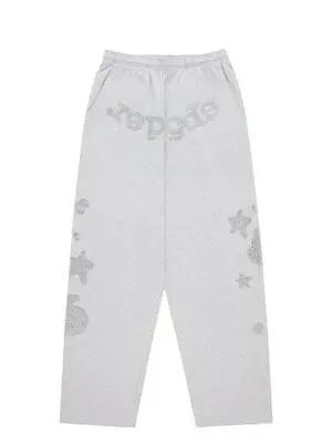 SP5DER Rhinestone Beluga V2 Wide Leg Sweatpant - Heather Grey