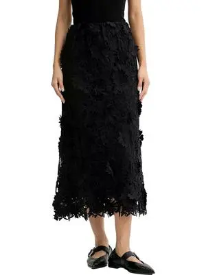 Munthe Floral Lace Midi Skirt - Black