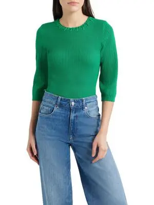 Wit & Wisdom Elbow Sleeve Rib Sweater - Golf Green