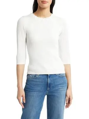 Wit & Wisdom Elbow Sleeve Rib Sweater - Off White