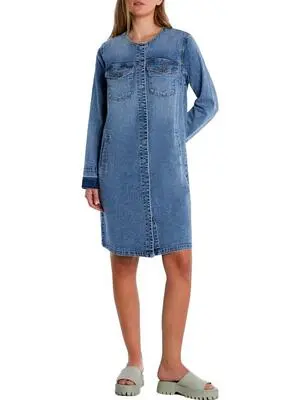 WASH LAB DENIM Clara Long Sleeve Shirt Dress - Preppy Blue
