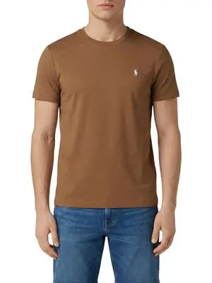 Polo Ralph Lauren Slim Fit Cotton T-shirt With Embroidered Logo And Crew Neck Biscuit